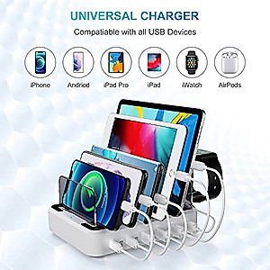Charging Station - USB C Charger Station, 84W/12A Charging Station for Multiple Devices, Upgraded QC3.0 & PD 6 Ports Charging Dock,Fast Charging Station for Apple iOS/Android iPhone iPad Phone Tablets