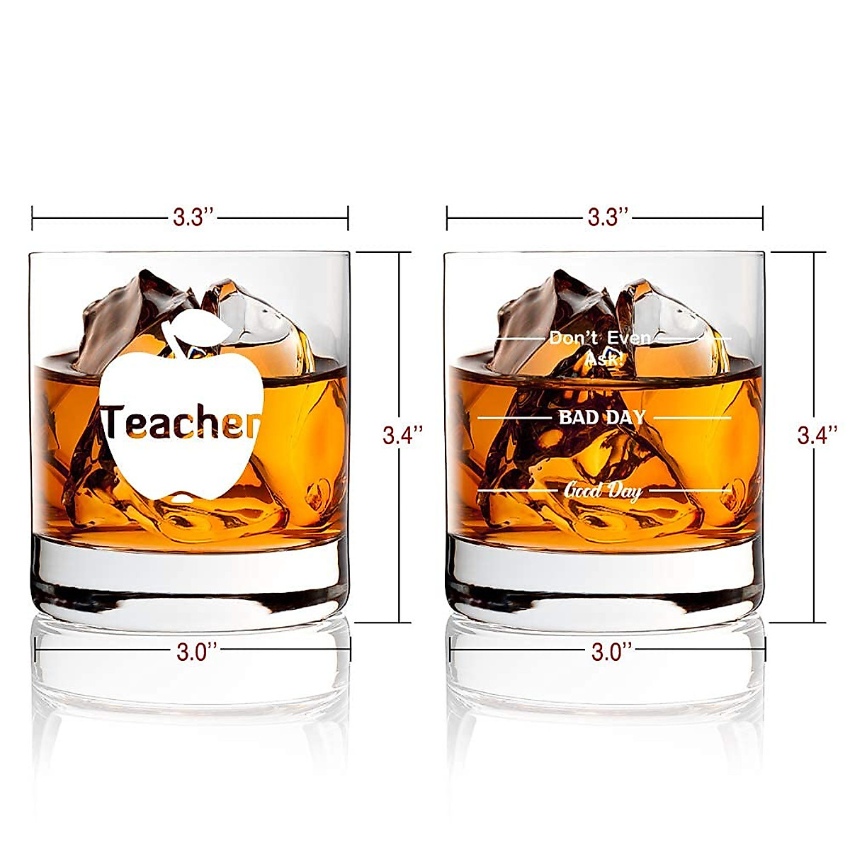 AGMdesign, Funny Double sided Good Day Bad Day Don't Even Ask Teacher Whiskey Glasses Gift for Teacher's, educator, teaching team