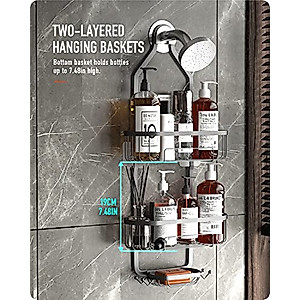 Baffect Shower Head Caddy, Hanging Shower Caddy Black Non-marking Bathroom Shower Organizer Soap Holder with Hooks