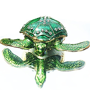 Waltz&F Sea Turtle Crystal Studded Pewter Jewelry Trinket Box Bejeweled Hand-painted Ring Holder Mother`s day Gift