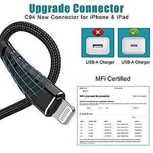 20W USB C to Lightning Cable Fast Charging 【3Pack-6ft】 Apple MFi Certified Nylon Braided Type C Quick Charger Cable USB-C High Speed Charging for iPhone 13 12 11/Mini/Pro/ProMax/iPad 8 -Black