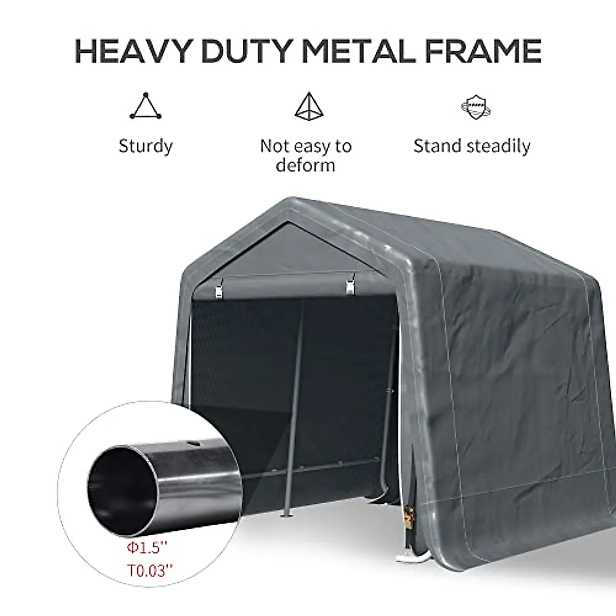 Outsunny 8' x 7' Garden Storage Tent, Heavy Duty Bike Shed, Patio Storage Shelter w/Metal Frame and Double Zipper Doors, Dark Grey