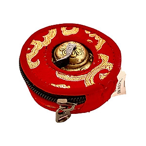 QT S Tibetan Handmade Yoga Meditation Om Tingsha Bell Chimes Cymbal Set, with Handmade Unique Bag (2.75 Inches Buddhist Tingsha, Om Mani Padme Hum Mantra) Made in Buddha Born Country Nepal (Red)