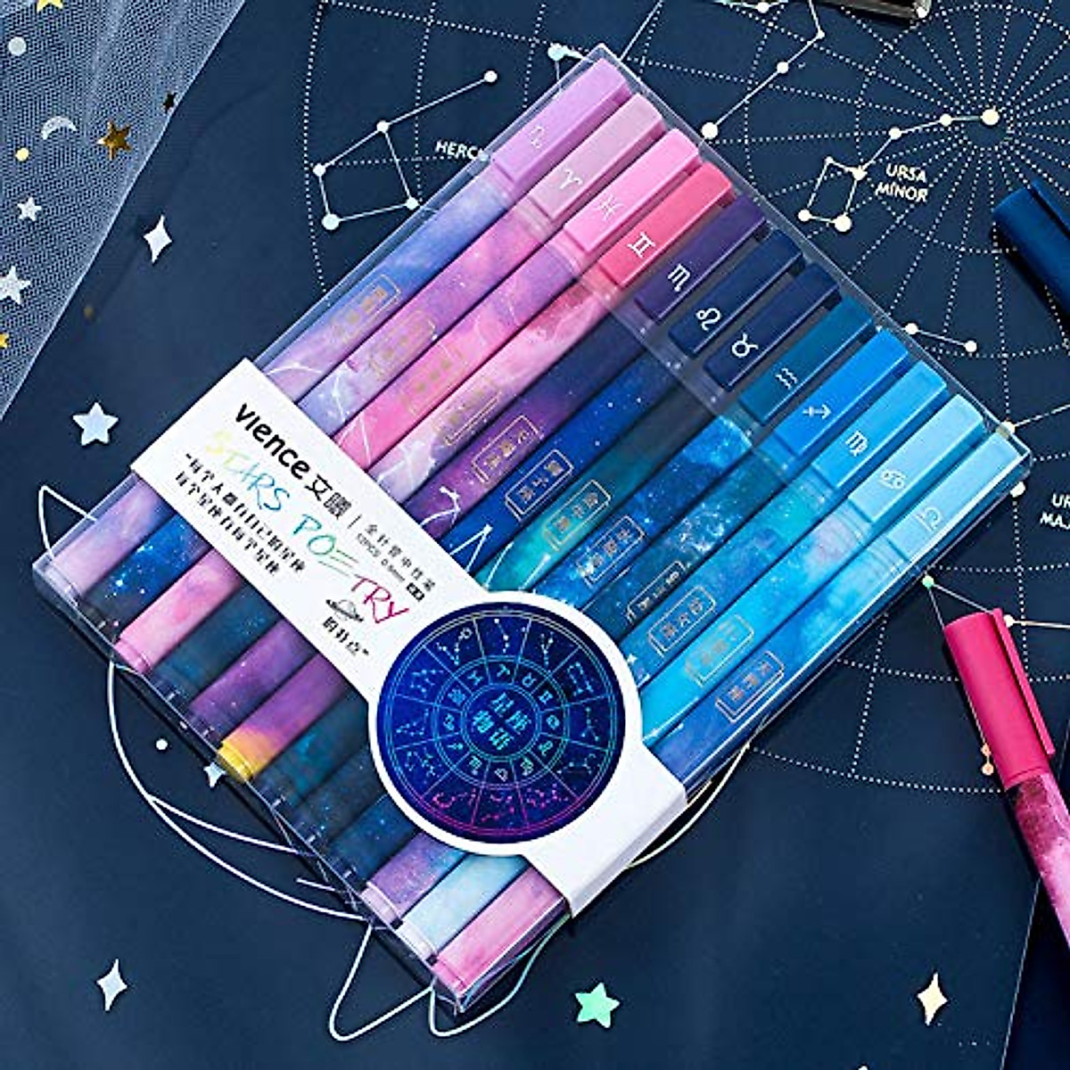 Gel pens 12 Different Constellations and Different Pen Shell Colors 0.5mm Black Ink Writing Pen Pack for Office School Supplies Kids Drawing Pen Gifts for Boys and Girls Students