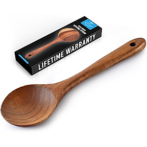 Zulay Kitchen Premium Teak Wooden Spoon For Cooking - Durable Handmade Wooden Cooking Utensil, Perfect Wooden Kitchen Utensil Set Addition, Smooth Finish Natural Teak Spoon, Non-Stick Wooden Spoon