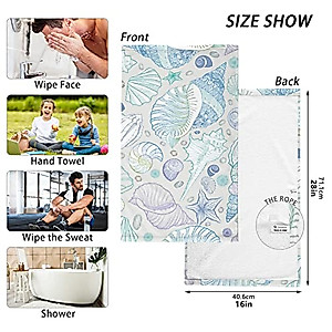 xigua Cartoon Seashell Hand Towels Set of 2 Pack - 16 x 28 Inches Extra Absorbent 100% Cotton Towels, Super Soft Hand Towel for Bathroom, Hotel, Kitchen, Gym