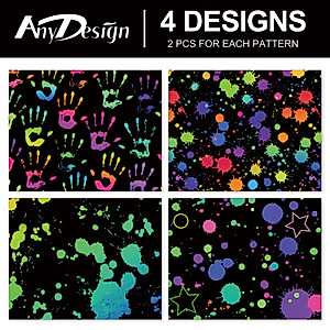 AnyDesign 12 Sheet Colorful Wrapping Paper 4 Design Black Neon Art Packaging Paper Folded Flat DIY Art Craft Paper for Glow Party Birthday Party Baby Shower DIY Gift Wrap, 19.7 x 27.6 Inch