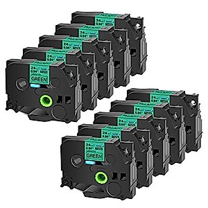 USUPERINK 10PK Compatible for Brother P-Touch Label Maker Tape TZe-751 TZ-751 TZe751 TZ751 Black on Green 24mm 0.94 inch 1'' x 26.2ft Laminated TZe TZ Label Tape for PT-7600 PT-9200DX PT-9200PC 9400