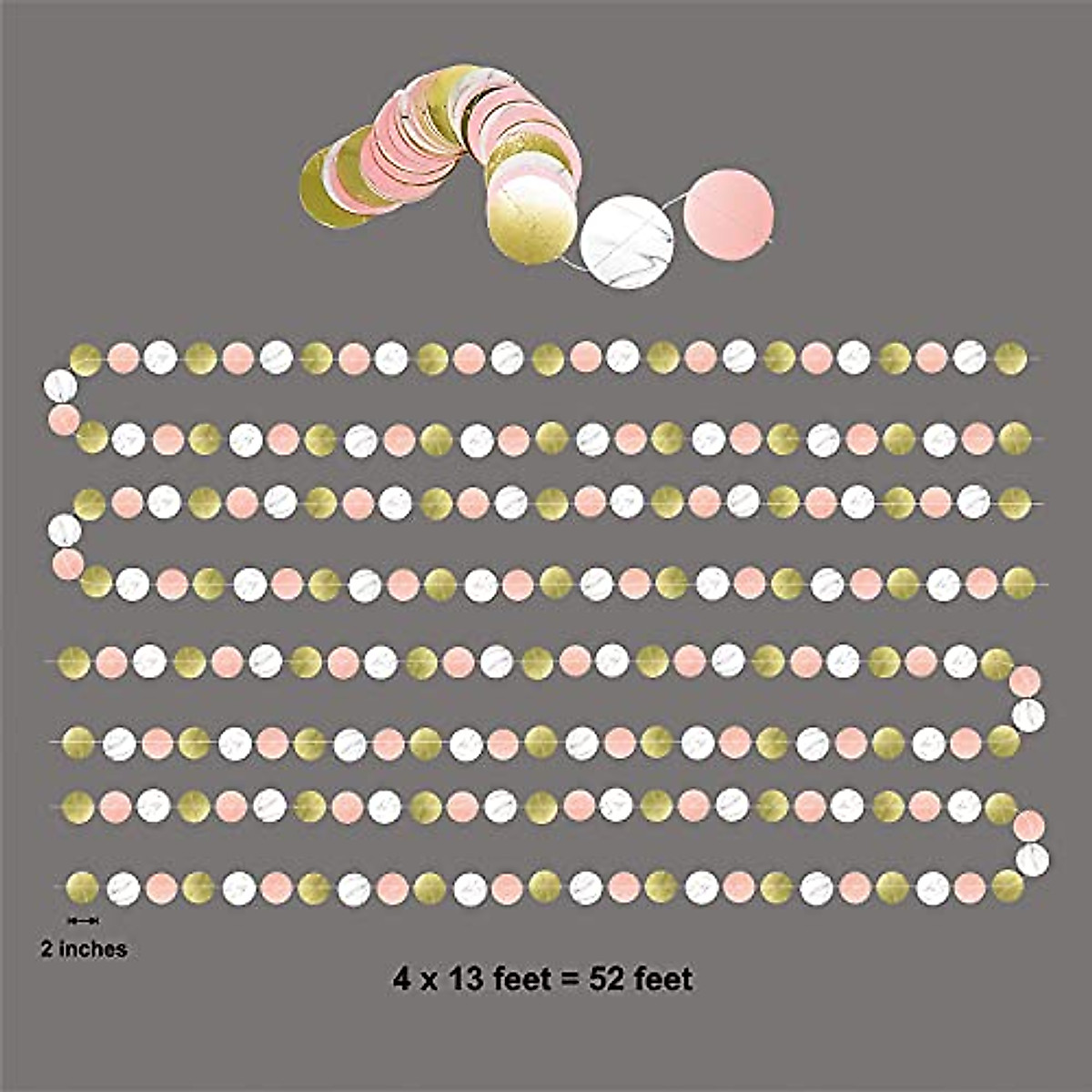 Gold Pink White Party Decoration Marble Stripe Circle Garland Hanging Decoration Party Banner Streamer Backdrop for Wedding Engagement Bday Birthday Sweet 16 Baby Bridal Shower Party Supplies