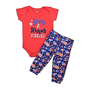 Unique Baby Unisex Stars Stripes 4th of July Clothes Set Outfit (6M, Red)