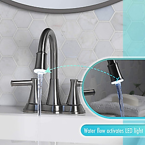 Aqua Vista 22-B42CPL-BN-AV Bathroom Sink Faucet, Two Handle w LED Light Brushed Nickel