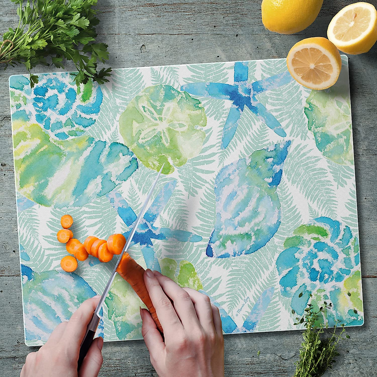 CounterArt Coastal Isla Mona 3mm Heat Tolerant Tempered Glass Cutting Board 15” x 12” Manufactured in the USA Dishwasher Safe