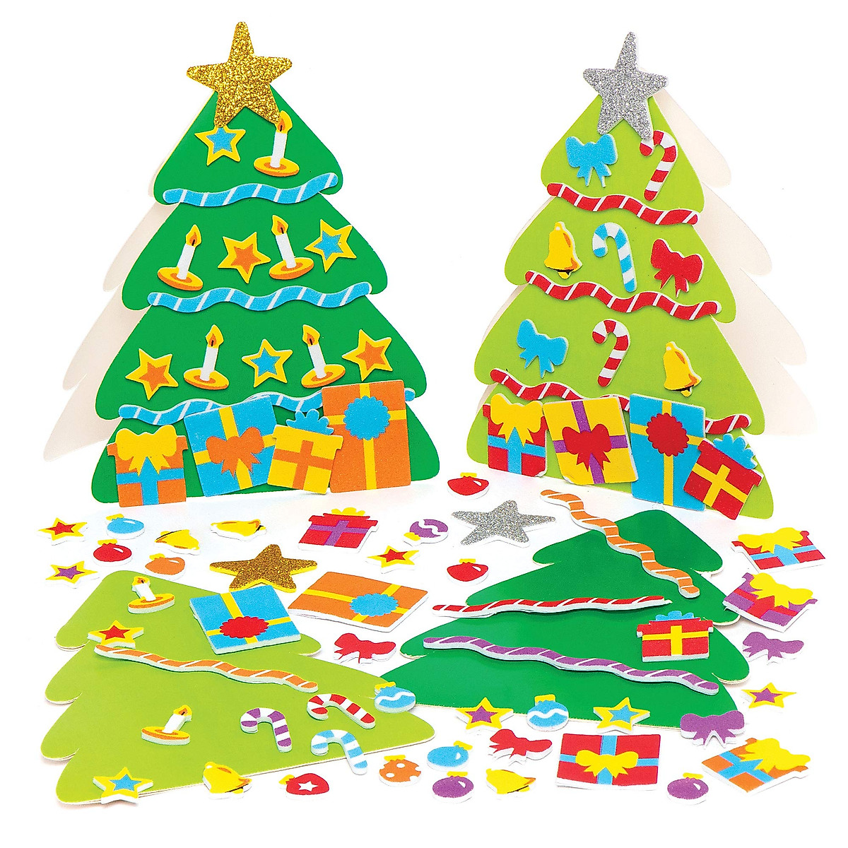 Baker Ross AX594 Christmas Tree Mix & Match Card Kits - Pack of 6, Personalize Your Own Festive Cards, Arts and Crafts for Kids
