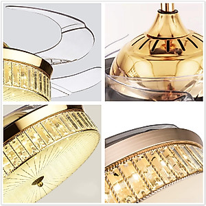 MORE CHANGE Crystal Ceiling Fan with 4 Retractable Blade, Chandelier Ceiling Fan with Lights and Remote, Chandelier ceiling fan for Living Room/Bedroom (36 inch Rose Gold)