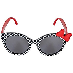 Minnie Mouse Black and White Polka Dot Sunglasses, Cat Eye Frames with Red Bow, Disney Fashion Accessories for Women, One Size