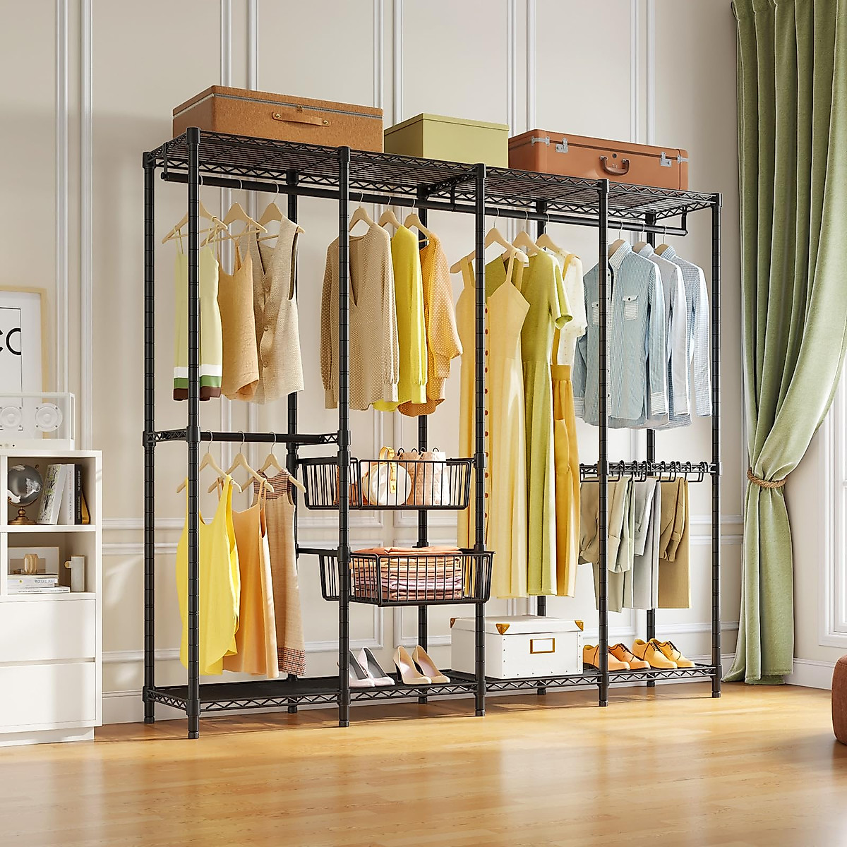 VIPEK V40 Pro Portable Closet Wardrobe Heavy Duty Clothing Rack with 2 Sliding Storage Baskets & 10 Pants Hangers, Freestanding Clothes Rack Large Closet Rack for Bedroom, Max Load 1000lbs, Black