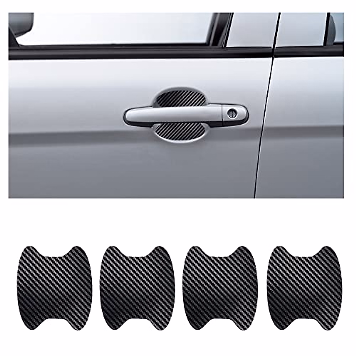 Reswish 4PCS Car Door Handle Sticker,Car Door Handle Scratch Protectors,Universal Paint Guard Car Door Cup Scratch Protection Films,Carbon Fiber Anti-Scratches Protector Sticker (Black)