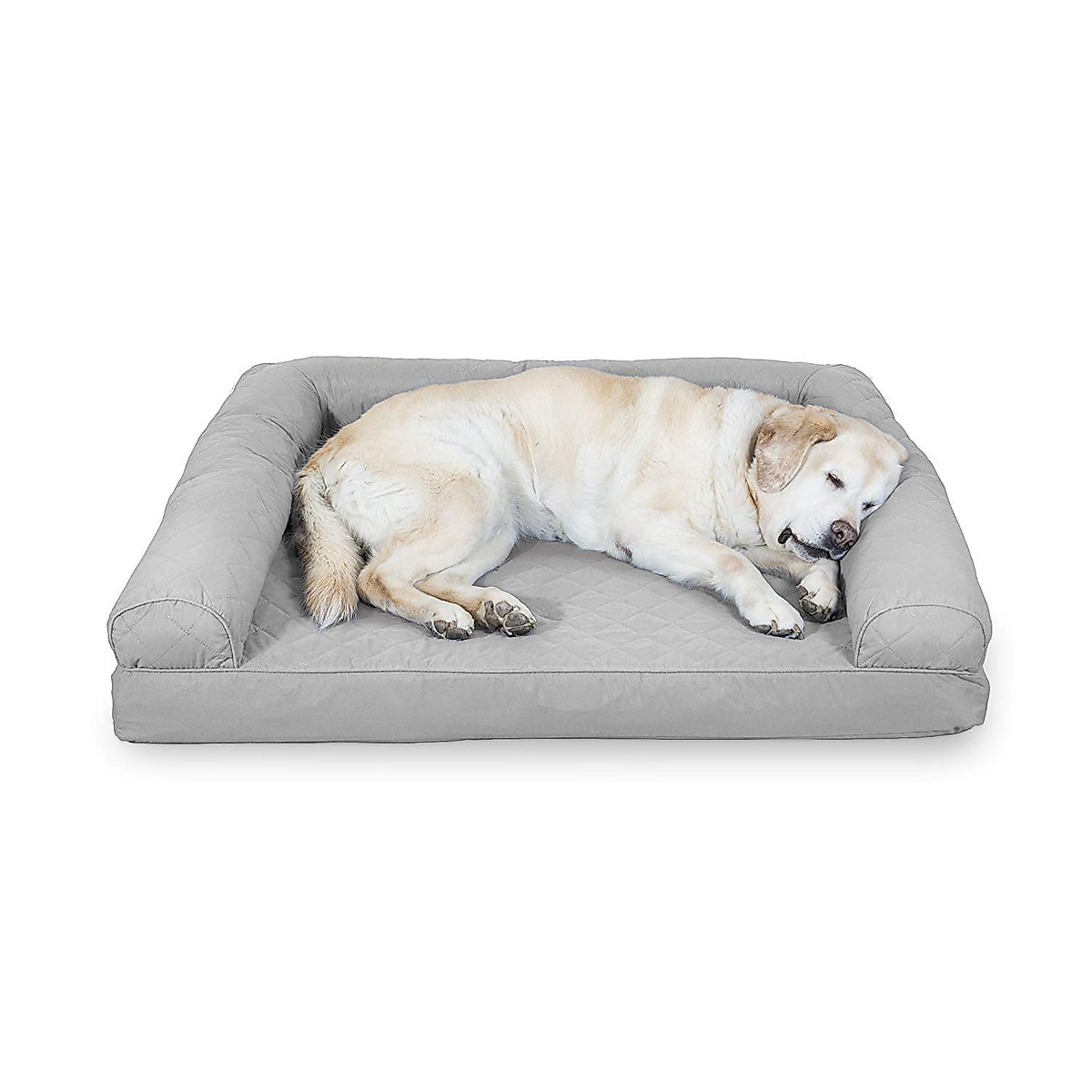 Furhaven Cooling Gel Dog Bed for Large Dogs w/ Removable Bolsters & Washable Cover, For Dogs Up to 95 lbs - Quilted Sofa - Silver Gray, Jumbo/XL