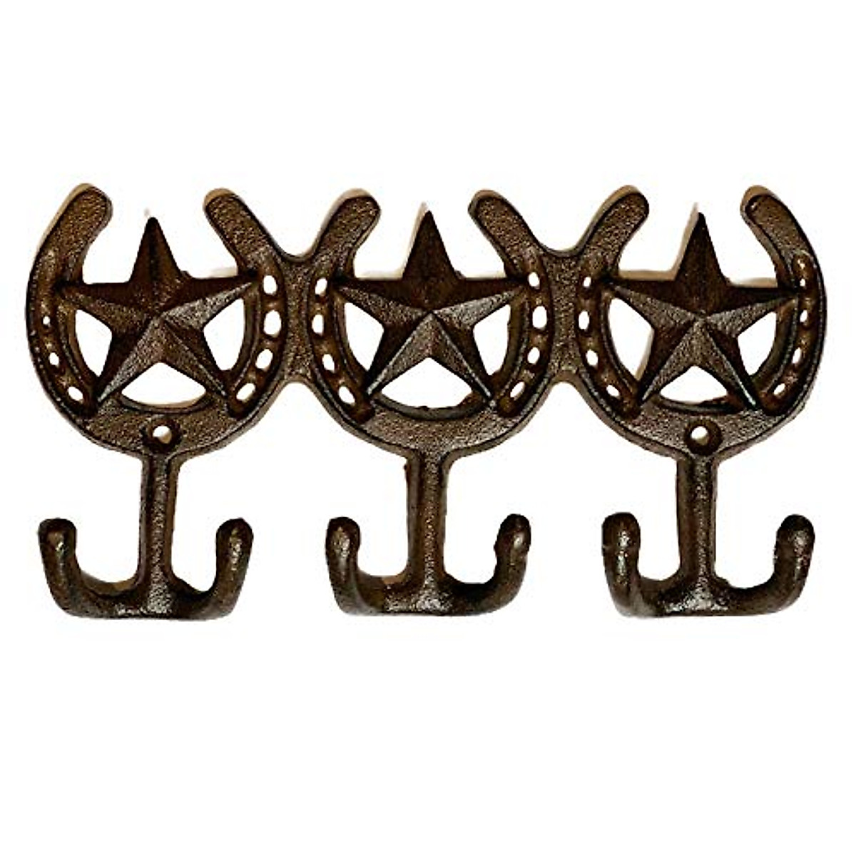 Urbalabs Western Cast Iron Rustic Country Wall Hooks Coat or Key Holder Wall Hook Mounted Decorative for Hats, Coats, Keys, Towels, Mudroom, Entryway, Mancave, Garage Bronze Finish (3 Horse Shoe Star)