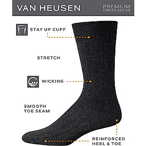 Van Heusen Men's Dress Socks - Lightweight Mid-Calf Crew Dress Socks (7 Packs), Size 6-12.5, Assorted