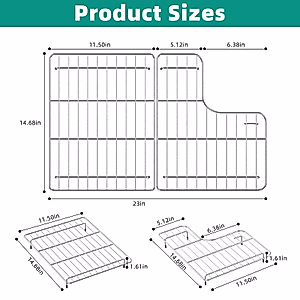 Dreyoo Sink Racks Compatible with Kohler Whitehaven K-6486 and K-6487 Sink, 304 Stainless Steel Sink Protectors for Kitchen Sink with 9 Additional Rubber Feet, 14.68 x 23 x 1.61 in (Classic Style)