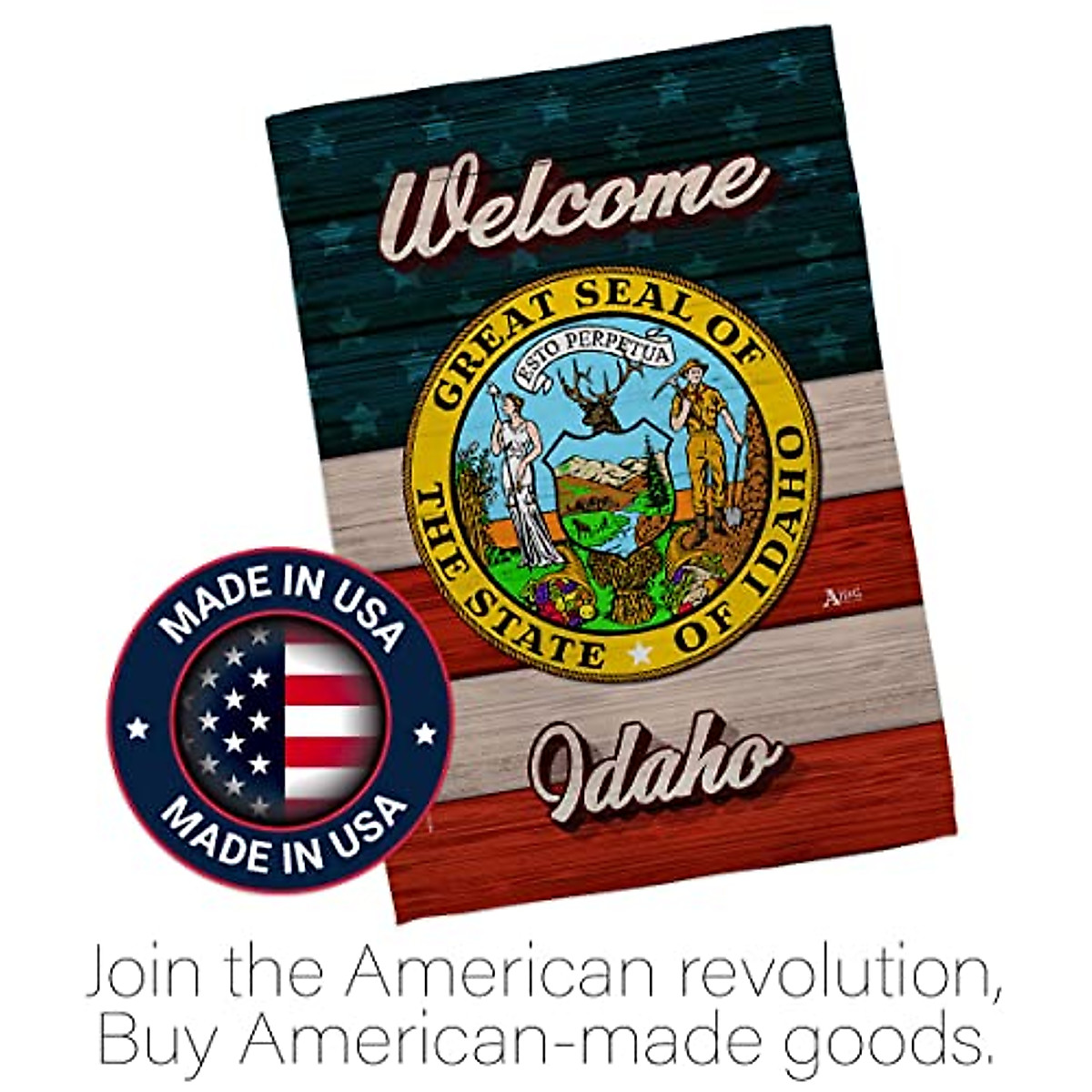 Welcome Idaho Garden Flag - Set Wood Dowel Americana States USA American Territories Republic Country Particular Area - House Decoration Banner Small Yard Gift Double-Sided Made in 13 X 18.5