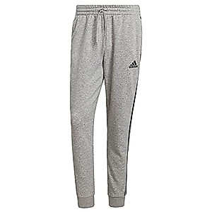 adidas Men's Size Essentials 3-Stripes French Terry Tapered-Cuff Pants, Medium Grey Heather/Black, Large/Tall