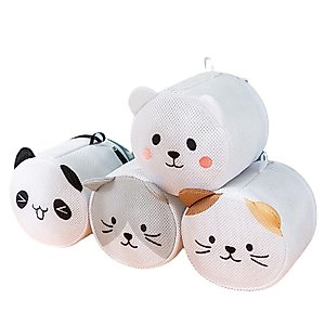Kawaii Mesh Laundry Wash Bag 6'x6' Cute DrawString for Lingerie Underwear Bras, Socks, Panty,Undershirt 6' x 6' for College Dorm Apartment Dwellers, Travel Sports, Machine Wash (4 Set)
