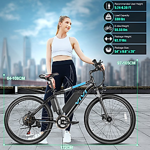Vivi Electric Bike for Adults 26 Inch 500W Ebike for Adults Removable 48V Battery, Electric Mountain Bike 21 Speed Gears, Electric Bicycle 50 Miles/Pedal Assist