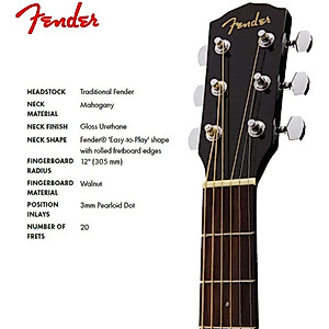 Fender CD-60S Dreadnought Acoustic Guitar (Walnut Fingerboard, Black) Bundle with Fender Classic Celluloid Guitar Medium 12-Pack Picks 351 Shape and Fender 2" Guitar Straps