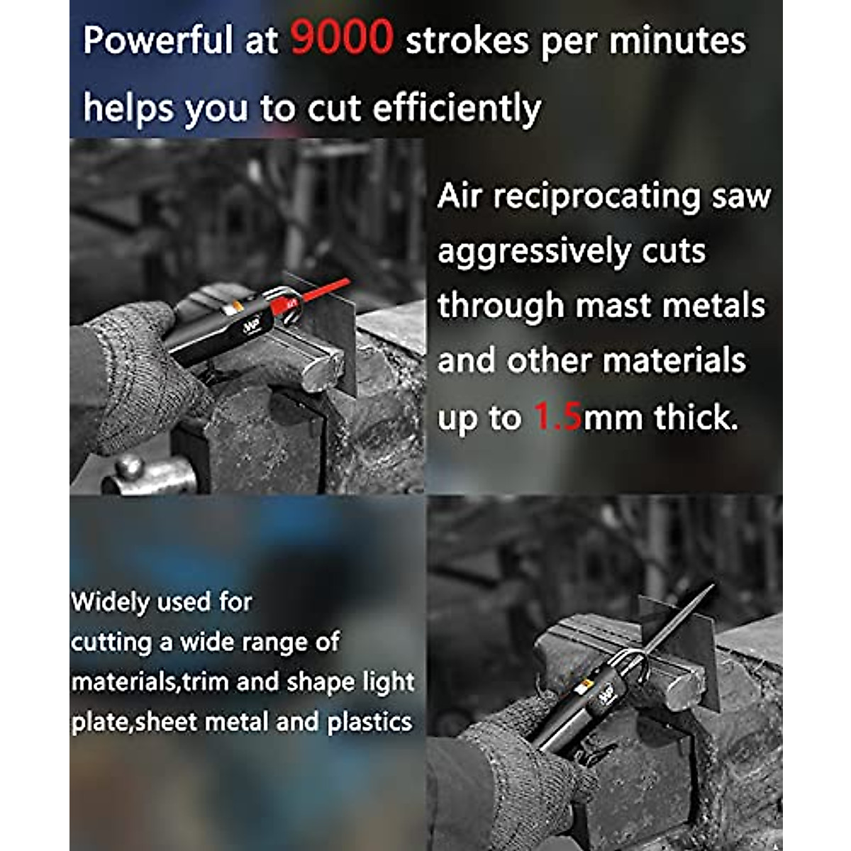 WORKPAD Air Body Saw Multi-function Pneumatic Reciprocating Saw Air Powered Mini Tool, Equipped with 5pcs 24T & 32T saw and 5pcs Filer set…