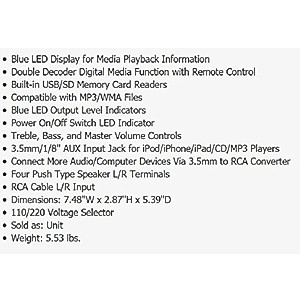 Pyle Home Home Audio Power Amplifier System - 2x120W Dual Channel Theater Power Stereo Receiver Box, Surround Sound w/ USB, RCA, AUX, LED, Remote, 12V Adapter - For Speaker, iPhone - Pyle PCAU46A