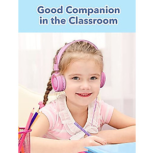 SIMJAR 4 Pack Kids Headphones with Microphone for School Classroom Bulk Set, Volume Limiter 85/94dB, Wired Girls Headphones with Foldable Design for Online Learning/Travel/Tablet/iPad (4 Pack)