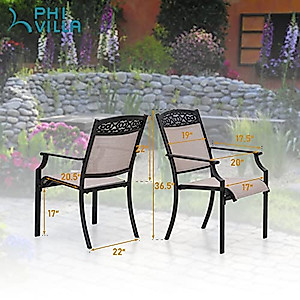 PHI VILLA Outdoor Cast Aluminum Patio Dining Chairs Set of 4, Stackable Patio Teslin Sling Chairs with Armrest for Deck, Garden, Terrace, Yard