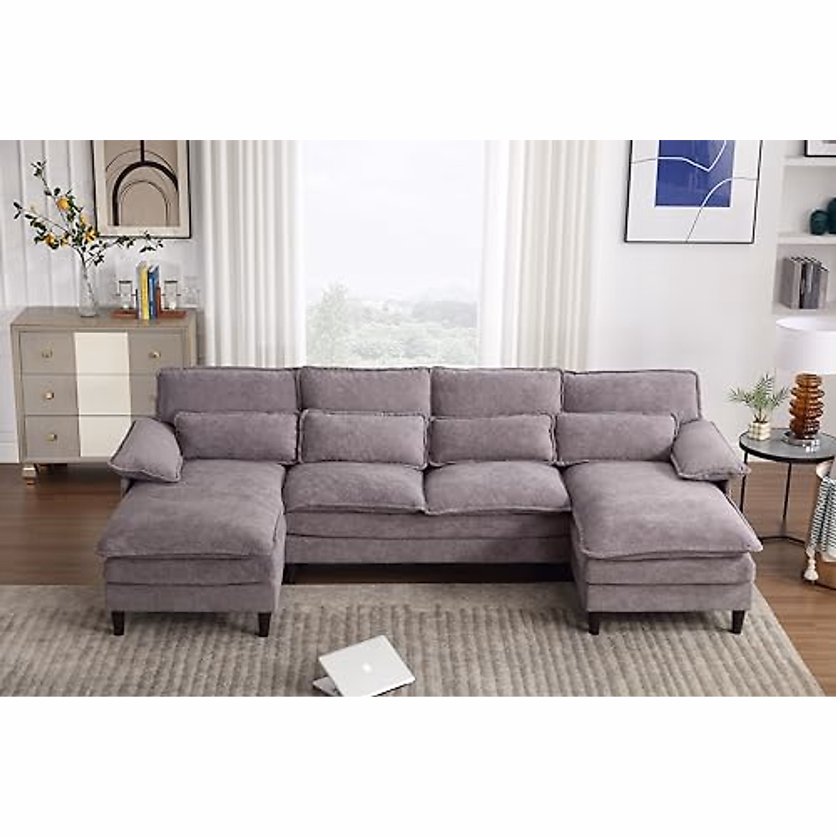 Symmetrical U Shaped Modular Sectional Sofa Cloud Couch, 6 Seater Oversized Convertible Sleeper Couch with Double Chaise & Memory Foam, Deep Seat Corner Sofa&Couches for Living Room Office