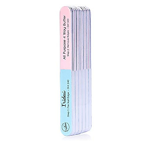 Iridesi 4 Way Finger Nail File and Buffer, Emery Boards For Natural Nails, 4 Fingernail Files in 1, Professional Filer Board and Shiners, 7 Inches Long, Salon Supplies Buffers Shine Kit, 12 Pack
