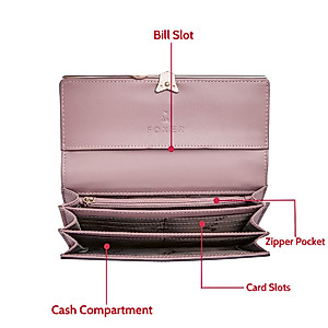 FOXER Glitter Bifold Wallets for Women, Split Cowhide Gift Box Packing Ladies Leather Clutch Purses with Zipper Coin Pocket Women's Credit Card Holder Womens Shiny Evening Wallet Sparkling Rose Gold