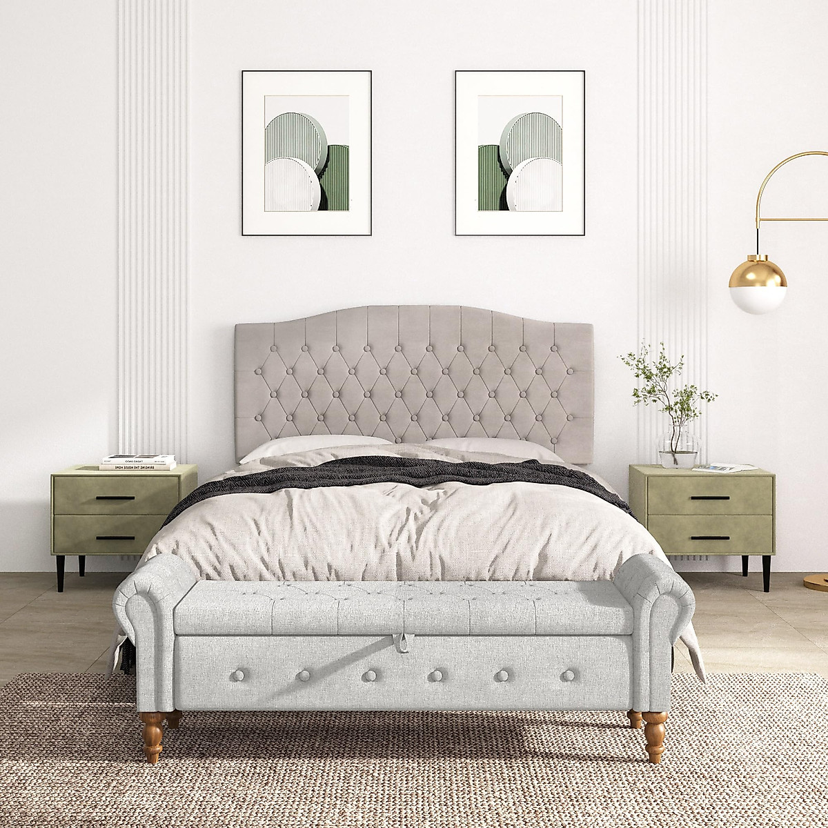 Befurtori Queen Headboard Only, Upholstered Headboard Queen for Adjustable Bed Velvet Tufted Queen/Full Size Wall Mounted Headboard with Solid Wood Legs Head Board, Taupe