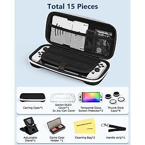 RTTACRTT Carrying Case for Nintendo Switch OLED, Hard Shell Travel Carrying Case for Nintendo Switch with Case, HD Screen Protector, Stand, Thumb Grips
