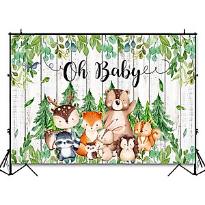 Avezano Oh Baby Backdrop Forest Safari Jungle Animals Boys Girls Baby Shower Party Decorations Cartoon Bear Deer Woodland Baby Shower Photography Background (7x5ft)