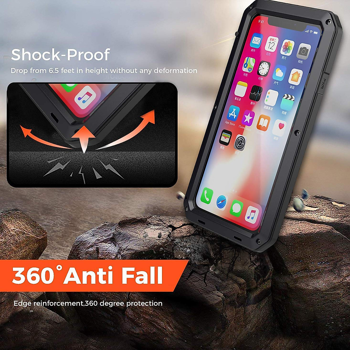 Marrkey iPhone Xs Max Case, 360 Full Body Protective Cover Heavy Duty Shockproof [Tough Armour] Aluminum Alloy Metal Case with Silicone Built-in Screen Protector for iPhone Xs Max - Black