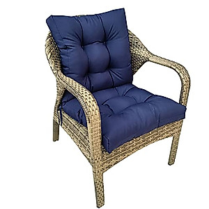 Outdoor Seat/Back Chair Cushion Tufted Pillow with Ties, 42 x 21”Tufted High Back Patio Chair Cushions All Weather Soft Thicken Rocking Chair Cushion for Indoor Outdoor Furniture (Navy Blue)