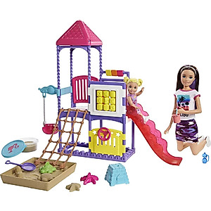 Barbie Skipper Babysitters Inc. Climb 'n Explore Playground Dolls & Playset with Babysitting Skipper Doll, Toddler Doll, Play Station, Moldable Sand & Accessories for Kids 3 to 7 Years Old