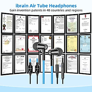 ibrain Air Tube Headphones Air Tube Earbuds with Patented Technology Airtube Headset with Microphone & Volume Control Airtube Headphones for a Safe and Healthy Listening (Black & Blue)