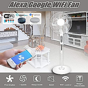 Technical Pro Smart Oscillating Pedestal Fan, 3 Speed Portable 16” WIFI Enabled Standing Fan w Adjustable Height, 270 Degree Oscillation, Tilting, Timer & Sleep mode compatible w/Alexa/Google (White)