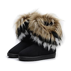 Gaorui Warm Fur Winter Boots for Women - Stylish Womens Winter Boots Mid Calf Ankle Boots Faux Fur Tassel Shoes