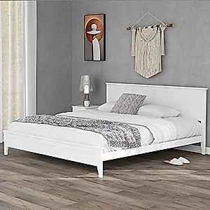 MERITLINE King Size Platform Bed Frame with Headboard/Solid Wood Foundation with Wood Slat Support/No Box Spring Needed/Easy Assembly, Rustic Pine (King, White)