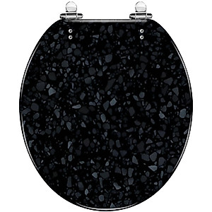 Round Toilet Seat Black terrazzo flooring seamless texture Realistic pattern dark mosaic Resin Toilet Seat Quietly Slow Close with Quick-Release Hinges Toilet Seat with Cover Easy to Clean Install