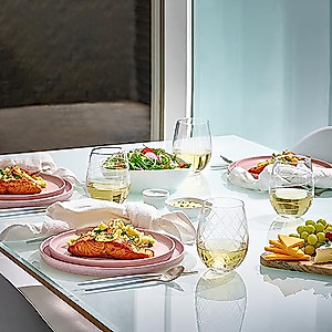 Set of 4 Etched Stemless Wine Glasses - Wine Tumbler Drinking Glass Cups - Kitchen Water Glasses Gift Cup Sets - Lowball Cocktail Glasses for Wedding Anniversary Drink