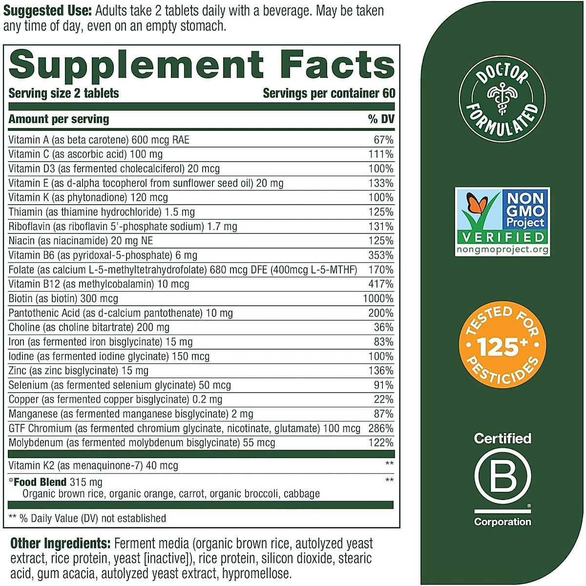 MegaFood Women's Advanced Multivitamin for Women - Doctor-Formulated With Iron, Choline, Vitamin D, Vitamin C & Zinc - Brain Health - Immune Support - Non-GMO - Vegetarian - 120 Tabs (60 Servings)